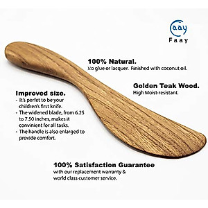 FAAY 7.5" Butter Spreaders, Eco-Friendly Condiment and Sandwich Knife from 100% Moist-Resistant Teak Wood, Super Handy Peanut Jelly Spreader Set of 4