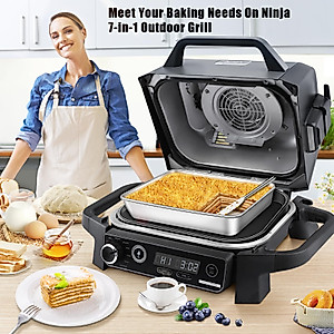 GRILL FORCE Grill Stand + Baking Sheet Set for Ninja Woodfire Grill,Collapsible Outdoor Grill Cart304 Stainless Steel Baking Pan Fit for Ninja Woodfire Outdoor Grill (Ninja OG701)