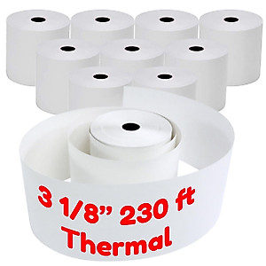 3 1/8 x 230' Thermal Receipt Paper POS Cash Register Calculator Supplies Rolls Individual Packed Compatible with Epson, SNBC, Sam4s, Star, Clover Printers (10 Rolls)