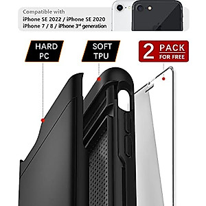 SUPBEC iPhone SE 2022 Wallet Case, Card Holder & 2x Screen Protectors, Shockproof Silicone TPU + Hard PC - Black