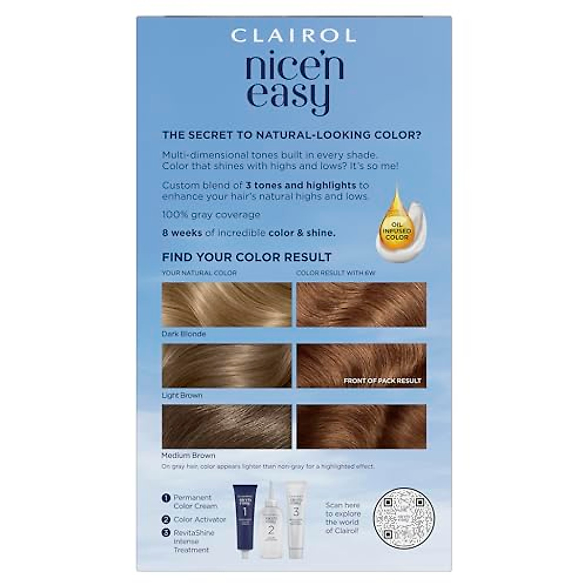 Clairol Nice'n Easy Permanent Hair Dye, 6W Light Mocha Brown Hair Color, Pack of 3