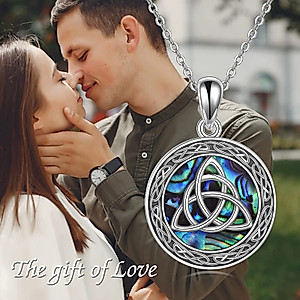 YFN Celtic Trinity Knot Necklace Sterling Silver Abalone Shell Triangle Triquetra Pendant Necklace Good Luck Irish Jewelry for Women Men