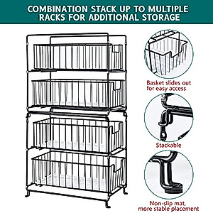 SUFAUY 2 Pack Stackable 2-Tier Under Sink Cabinet Organizer with Sliding Drawer for Pantry Organization or Kitchen Storage, Black