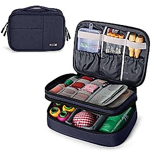 BUBM Double Layer Sewing Organizer with Detachable Dividers, Sewing Supplies Organizer for Sewing Kits (Bag ONLY), Dark Blue