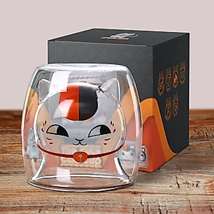 Cute Cat Creations, Lucky Cat TeaCup, Crazy Cat Lady Lovers Double Wall Borosilicate Glass 220ml Neko Tea Cup, Kawaii Kitty Kat Ears Teacup/Teapot, Adorable Lucky Cat Mom Novelty Gift.