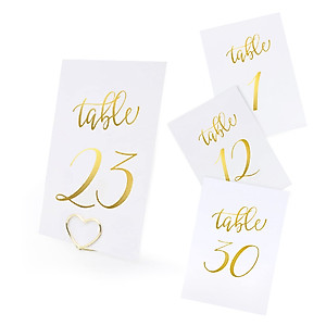 30 Pieces Table numbers For Wedding Reception With Pcs Number Holder , Holders Place cards Card Gold Numbers, white,gold
