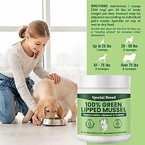 Special Breed Green Lipped Mussels for Dogs & Cats - Premium Joint Supplement Powder for HIPS, Joints, and Muscles (300 Grams, Up to 1,000 Servings)
