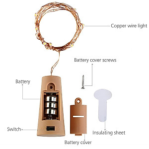 LoveNite Wine Bottle Lights with Cork Switch, 15 LED 8 Pack Battery Operated Mini Fairy Copper Wire Cork String Lights for Party Wedding Christmas Festival Decoration (Warm White)