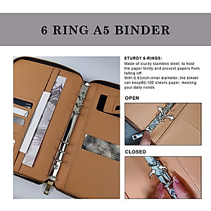 A5 Binder Case PU Leather Portfolio Budget Binder Refillable Notebook Planner Cover with Zipper 6 Rings Money Document Organizer for Business Interview (Green)