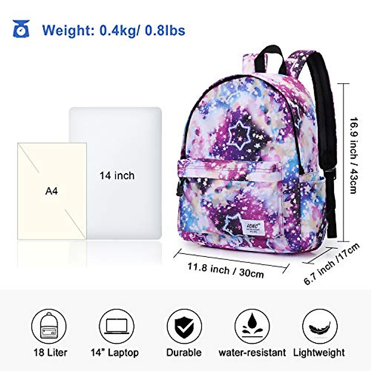 LCNC Backpack for School School Backpack for Girls Boys Teens Galaxy Backpack for Elementary school Middle school Kids Bookbag