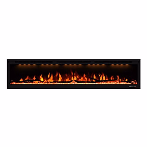 Valuxhome Electric Fireplace, 74 Inches Fireplace, Recessed and Wall Mounted Fireplaces for Living Room with Remote, Overheating Protection, Logset and Crystal, Touch Screen, 1500W/750W, Black