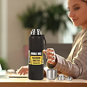 Subron Vacuum Insulated Thermos Water Bottle 25 Oz with Wide Mouth Cup BPA-Free Stainless Steel Water Bottles Flask for Cold & Hot Drink Coffee (750ml,Black)