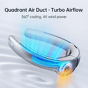 JISULIFE Portable Neck Fan Pro, 100 Speeds Bladeless Fan, Stepless Knob, LED Display, 5000mAh Rechargeable Personal Fan, Mini Hands Free, USB Battery Operated Wearable Fan-Grey