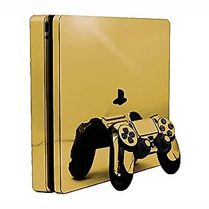 Gold Chrome Mirror - Vinyl Decal Mod Skin Kit by System Skins - Compatible with PlayStation 4 Slim Console (PS4S)