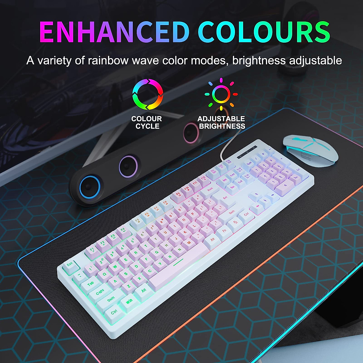 chuangquan CQ104 Mechanical Feeling Keyboard Rainbow LED Backlit USB Wired Floating Gaming Keyboard for Windows PC Laptop