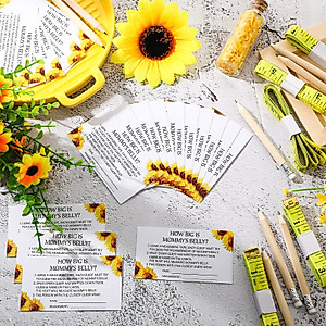 Sabary 64 Pcs Guess Baby Shower Games Include How Big Is Mommy's Belly Sign Measure Baby Bump Game and 50 Guessing Cards with 10 Pencils 3 Measuring Tapes for Baby Shower Party(Sunflower)