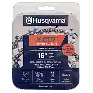 Husqvarna X-Cut SP33G 16 Inch Chainsaw Chain, 325" Pitch, 050" Gauge, 66 Drive Links, Pre-Stretched Chainsaw Blade Replacement with Superior Lubrication and Low Kickback,Grey