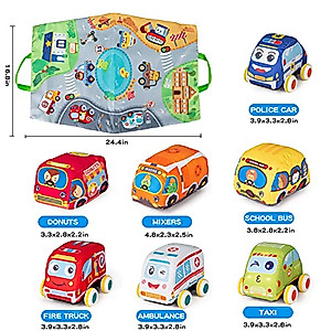 Car Toys for 1 Year Old Boy, Soft Baby Toys Set, Pull Back Car Vehicle Set Birthday Gifts Toys for Baby Toddlers Age 1 Year Old (7 Sets)