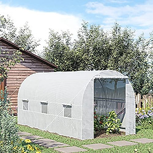 Outsunny 15' x 7' x 7' Walk-in Tunnel Greenhouse Garden Plant Growing House with Door and Ventilation Window, White
