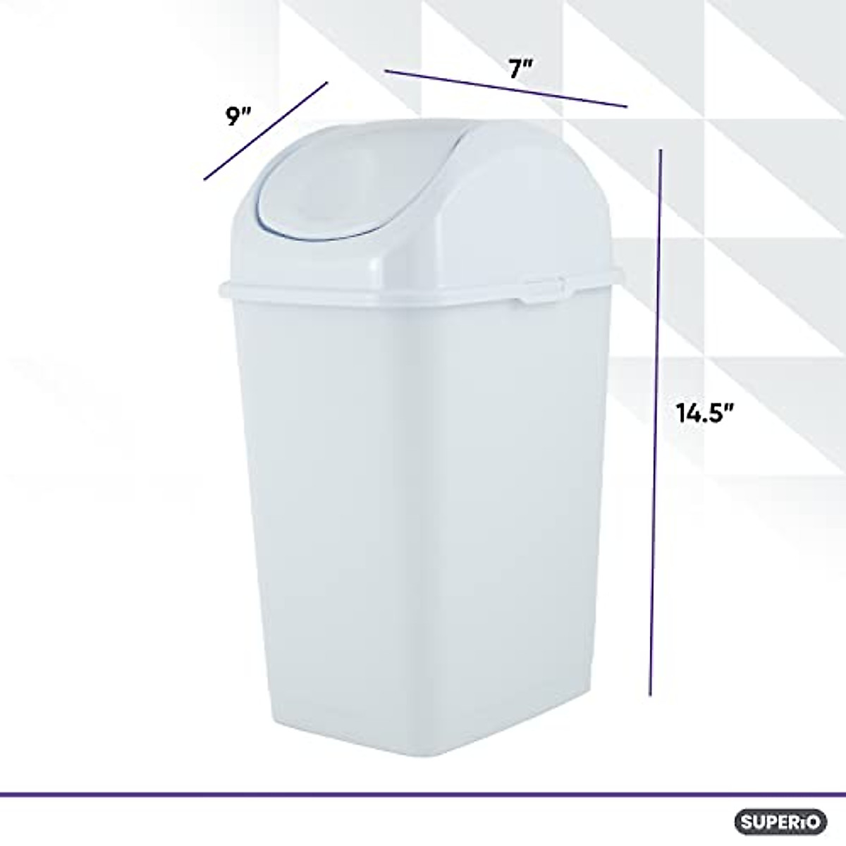 New Superio (2 Pack) Small 2.5 Gallon Plastic Trash Can with Swing Top Lid, Waste Bin for Under Desk, Office, Bedroom, Bathroom- 10 Qt (White)