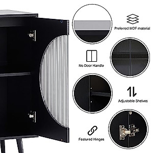 Modern Glass Sideboard Buffet Cabinet set of 2, Accent Cabinet Freestanding Kitchen Storage Cabinet Console Table with Adjustable Shelves and Pop-up Doors for Living Room, Kitchen, Hallway (Black)