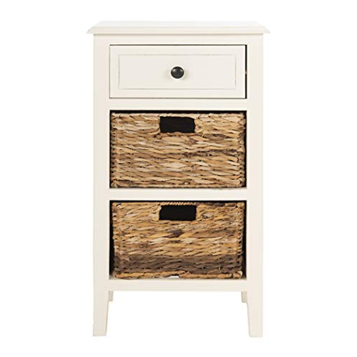 Safavieh Home Collection Everly Drawer , Vintage White 1-Drawer 2 Removable Baskets Side Table