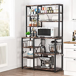 Tribesigns Kitchen Baker's Rack, 5-Tier+6-Tier Kitchen Utility Storage Shelf Table with 10 S-Shaped Hooks and Metal Frame, Workstation Organizer Shelf, 39.3 x 15.7 x 66.9 Inches