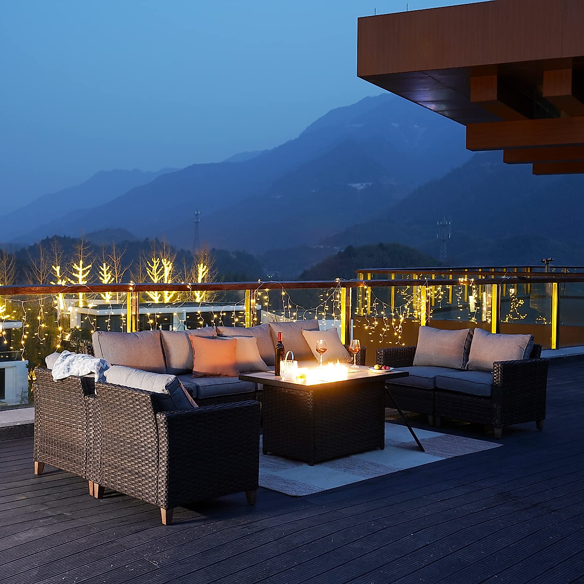 Grand Patio Outdoor 43-Inch CSA Safety Approved Gas Fire Pit Table 50000 BTU Rectangle Propane Fire Pit with Ceramic Tile Top and Resin Wicker Base