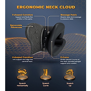 Deep Neck Pain Relief w/Conductive Magnetic Therapy Heated Neck Stretcher, Graphene-Tech Instant Heating Cervical Traction Device Pillow, Smart Control Neck Hump Corrector Relax Gifts For TMJ Migraine