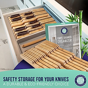 PHAMOUS STORAGE Knife Drawer Organizer - Kitchen Organizer - Knife Block Without Knives - Knife Storage for 10 Knives & Sharpener - High Holding Capacity