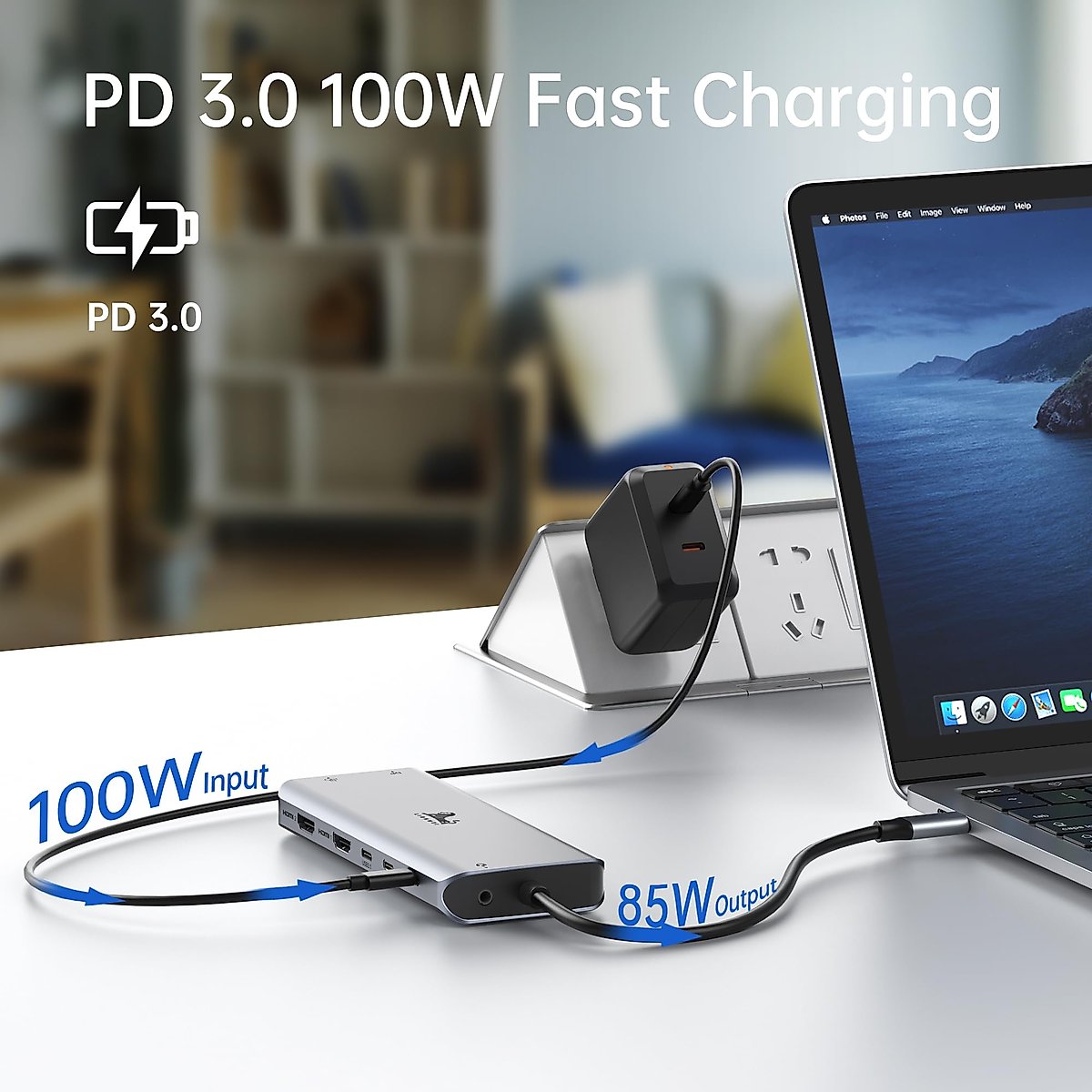 LIONWEI Laptop Docking Station 13 in 1 - Dual HDMI+DisplayPort+10Gbps, 6 USB C/A, 100W PD, Ethernet, SD/TF, Audio, USB C Hub for MacBook/Dell/HP/Surface