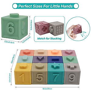 Kcuina Baby Blocks, 12 pc - Soft Stacking Building Blocks - Toy 6 to 12 Months Toddlers Boys & Girls- Squeeze & Play - Educational Toy for 6 Months and Up - Numbers, Animals, and Textures