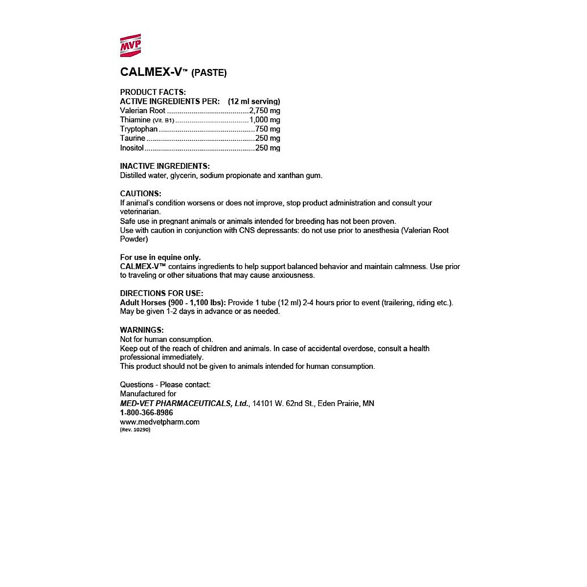 Calmex-V Paste (6-Pack) for Balanced Behavior in Horses.