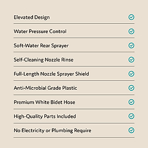 WHISPER – Bidet Toilet Seat Attachment – Self Cleaning Bidet for Toilet – Bathroom Bidet w/Water Pressure Dial – Non-Electric, Full Length, Auto Retracting Nozzle – Stain Resistant Bidet Sprayer