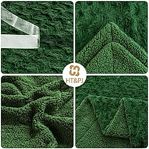 HT&PJ Throw Blanket Super Soft Fluffy Faux Fur Blankets Premium Sherpa Backing Warm Decorative for Bed, Sofa, Couch - Green, 50x60in