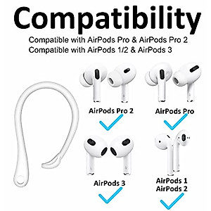 4 Pairs 【 Anti-Slip 】 Compatible with AirPods 2 Ear Hooks, Replacement Ergonomic Design Comfortable Fit Ear Tips Wingtips Sport Holder Accessories Compatible with AirPods 3 2 1 & Pro White 722
