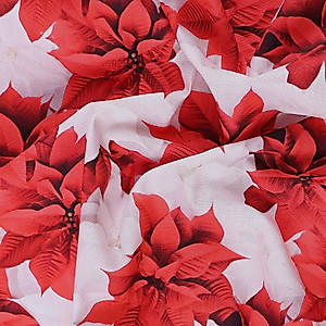 Mook Fabrics Cotton 2024 Christmas Poinsettas, Red/White Cut by The Yard