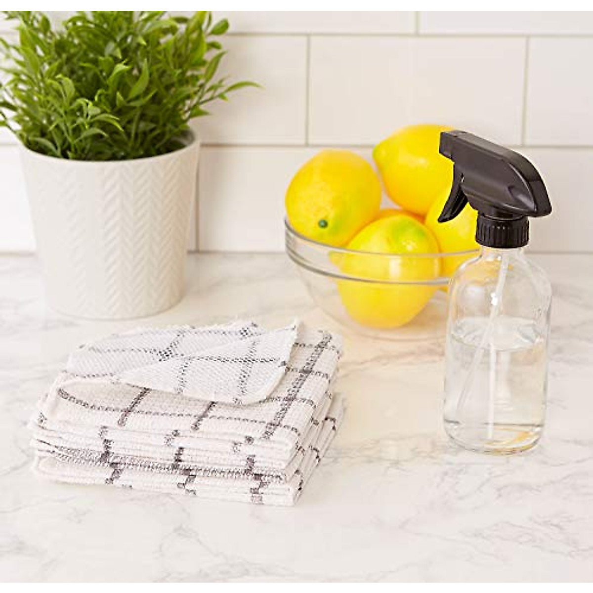 DII Scrubber Dishcloths Collection Windowpane Dishrag Set, 12x12, White/Gray Stripe, 6 Piece