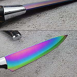 Rainbow Knife Set, Non Stick Kitchen Knives Set with Acrylic Block, 6 Piece Stainless Steel Knives, Marbling Handle Chef Quality for Home & Pro Use, Best Gift (Black Handle)