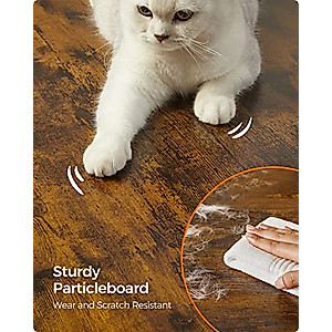 FEANDREA 33.9-Inch Cat Tower, Medium Cat Tree with 3 Beds and Cave, Cat Condo Made of MDF with Wood Veneer, Sisal Post and Washable Faux Fur, Vintage, Rustic Brown and White UPCT70HW