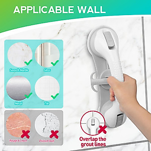 2-Pack Shower Handle Safety Grab Bars with 3 Suction Cups for Bathtubs and Showers - Bathroom Rails Aid for Seniors, Elderly, Handicap - Wall & Bath Tub Toilet Support (Grey)