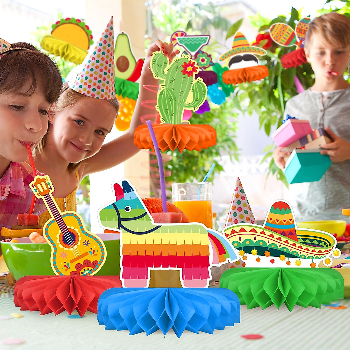 Fiesta Party Decorations - Authentic Mexican Themed Honeycomb Centerpiece for Cinco De Mayo, Taco Parties, Birthdays & Day of the Dead Celebrations