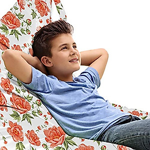 Ambesonne Flower Lounger Chair Bag, Romantic and Vintage Gardening Plants Bridal Theme Buds and Blossoms, High Capacity Storage with Handle Container, Lounger Size, Reseda Green Salmon