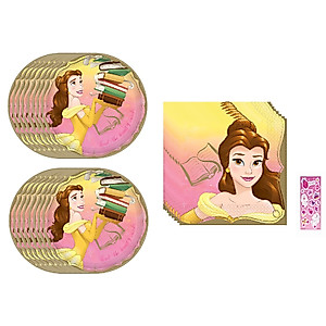 Belle Disney Princess Birthday Party Supplies Bundle Pack includes Lunch Paper Plates and Lunch Paper Napkins (Bundle for 16)
