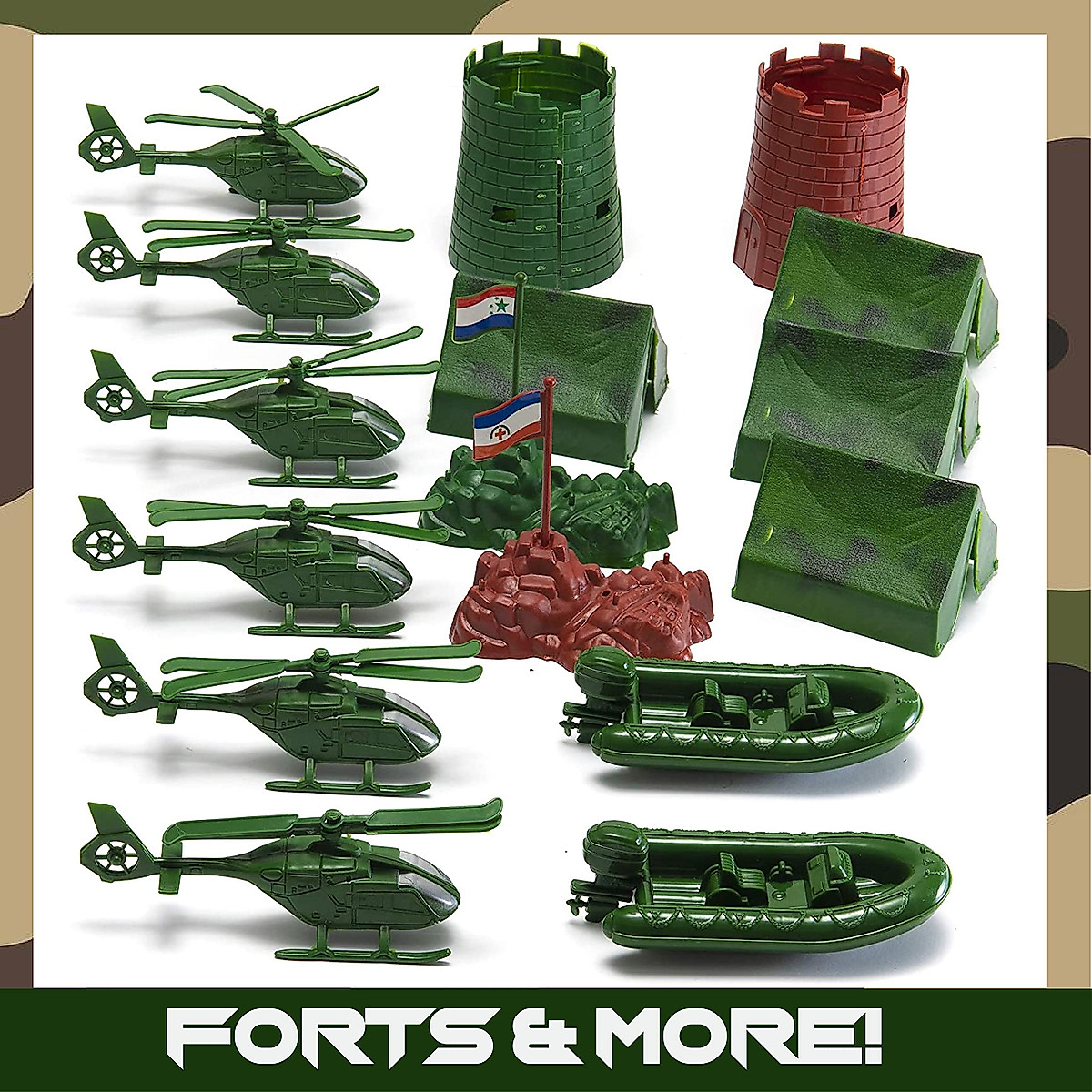 JaxoJoy 200-Piece Army Toys Set - Includes Army Men Action Figures, Military Vehicles, Helicopters, Tanks, Boats, Forts, Tents, and More - Durable Plastic Toy Soldiers for Boys, Army Playset for Kids