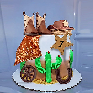 Cowboy Cake Decorations Cowboy Hat and Boot Cake Toppers Western Cowboy Cowgirl Birthday Baby Shower for Western Theme Party Favors Supplies (Brown)