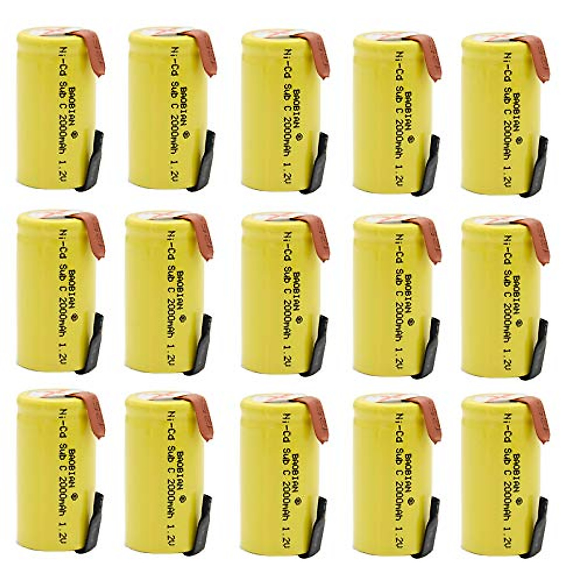 BAOBIAN SubC Sub C 2000mAh 1.2V Ni-CD Rechargeable Battery Cell with Tabs for Power Tools(15 Pcs)