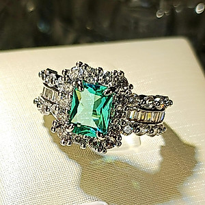 KINMOT Pretty Baguette Cut Shank Halo Sky Blue Square Zircon Engagement Rings Gift for Her