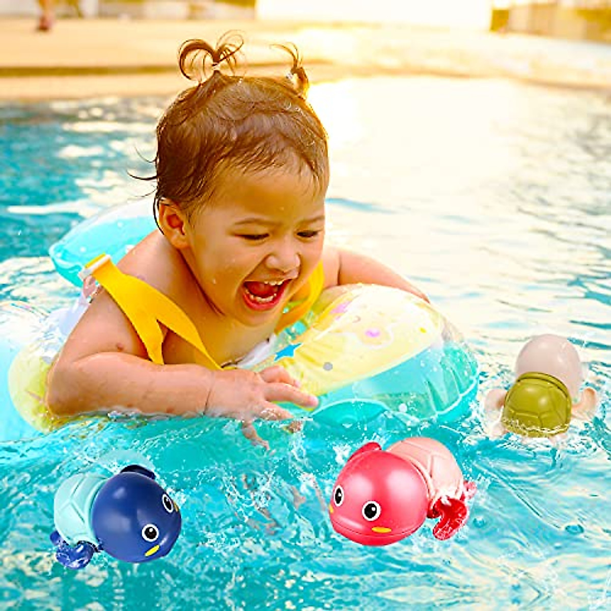 TOHIBEE Bath Toys, 3 Pack Cute Swimming Turtle Bath Toys for Toddlers 1-3, Floating Wind Up Toys for 1 Year Old Boy Girl, New Born Baby Bathtub Water Toys, Preschool Toddler Pool Toys