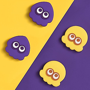 FUNLAB Switch Thumb Grips Joystick Caps Compatible with Switch/OLED/Lite Controller, Cute Silicone Analog Stick Cover, 4PCS - Yellow & Purple, Octopus & Squid